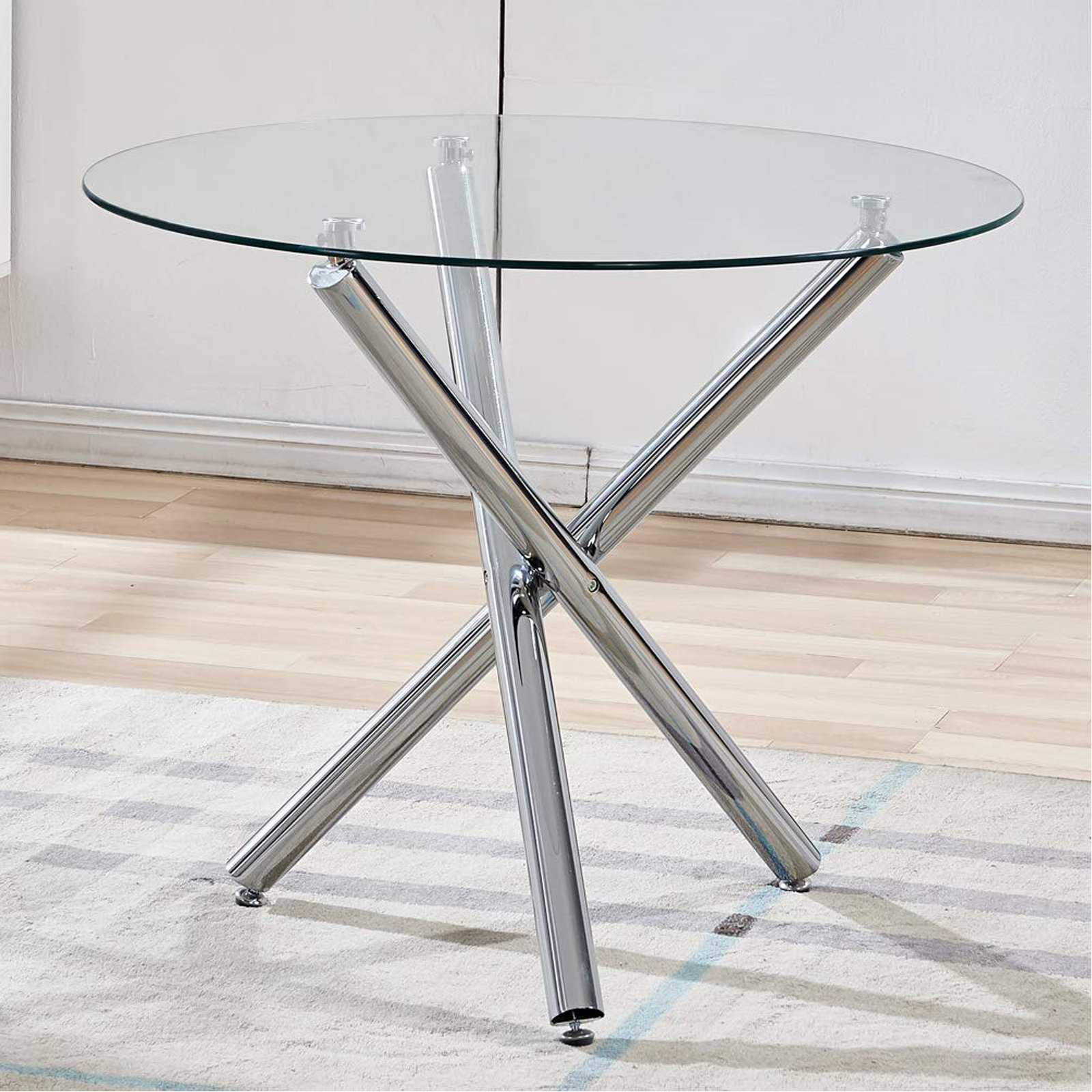 ZeaZu 36" Silver And Glass Round Tripod Base Coffee Table | Wayfair